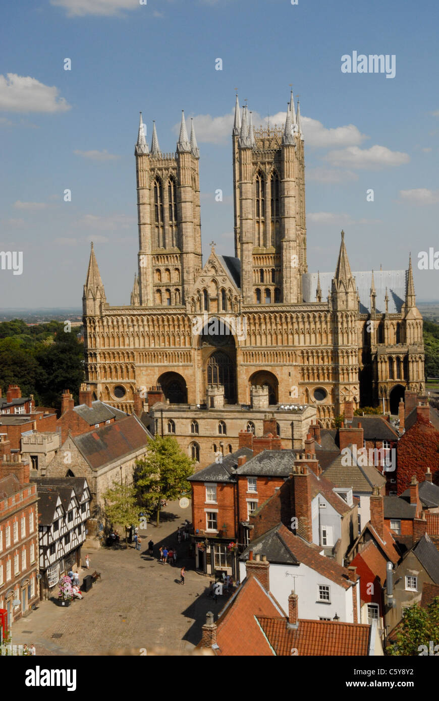 The magnificent Lincoln Cathedral and surrounding Castle Hill seen from ...