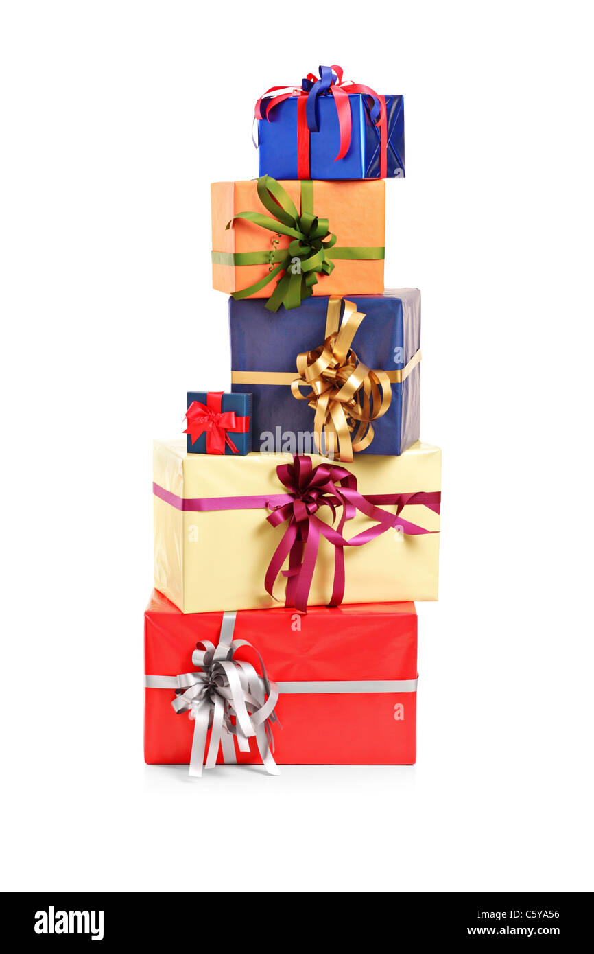 Pile of gift boxes of various colors Stock Photo - Alamy