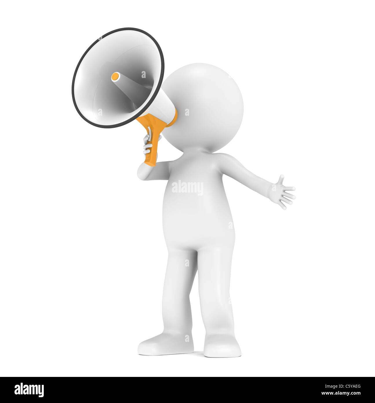 3d little human character with a white and orange megaphone Stock Photo ...