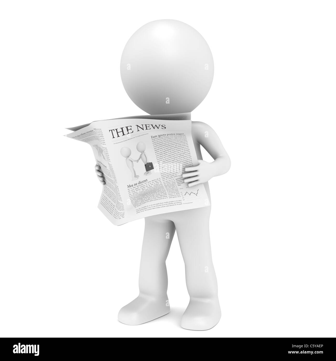 3D little human character Reading a News Paper Stock Photo - Alamy