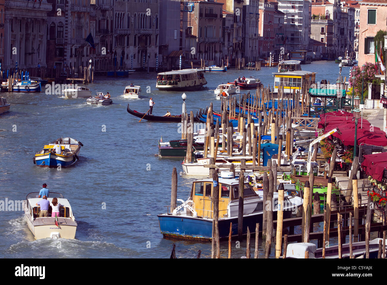 The beautiful busy Grand Canal of Venice with vaporettos, water taxis ...