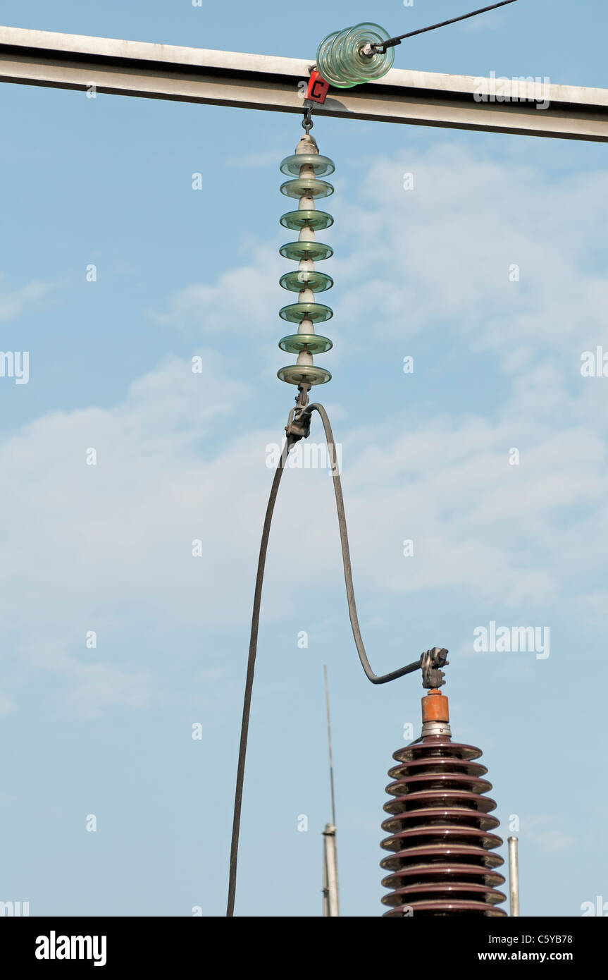 High-voltage wire connections Stock Photo - Alamy