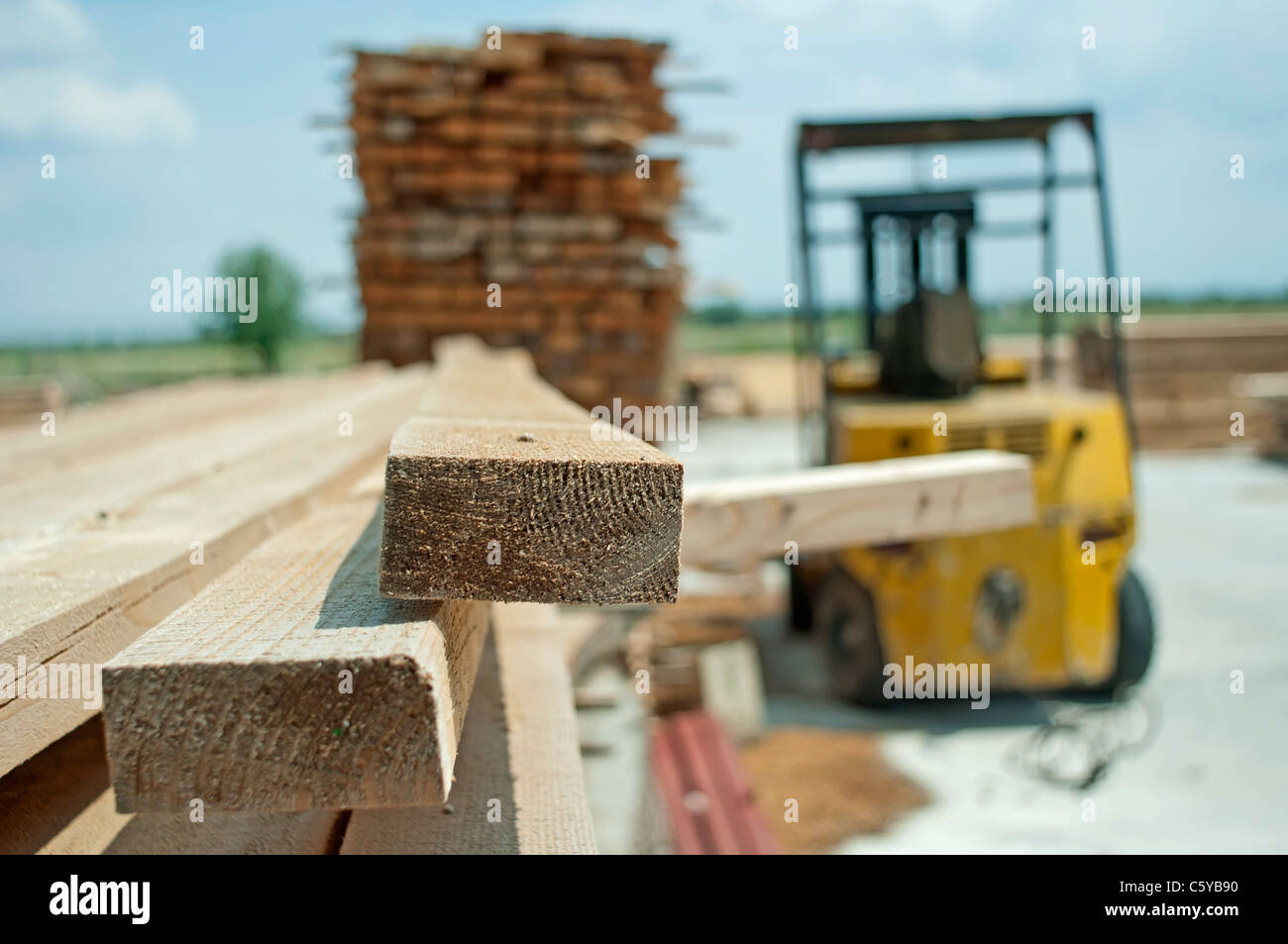 Carpentry factory and ordered timber.Woods Stock Photo - Alamy