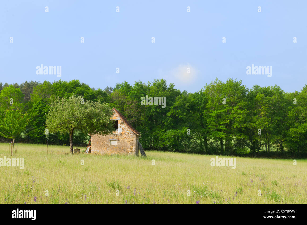 French landscape with little house in the fields Stock Photo - Alamy