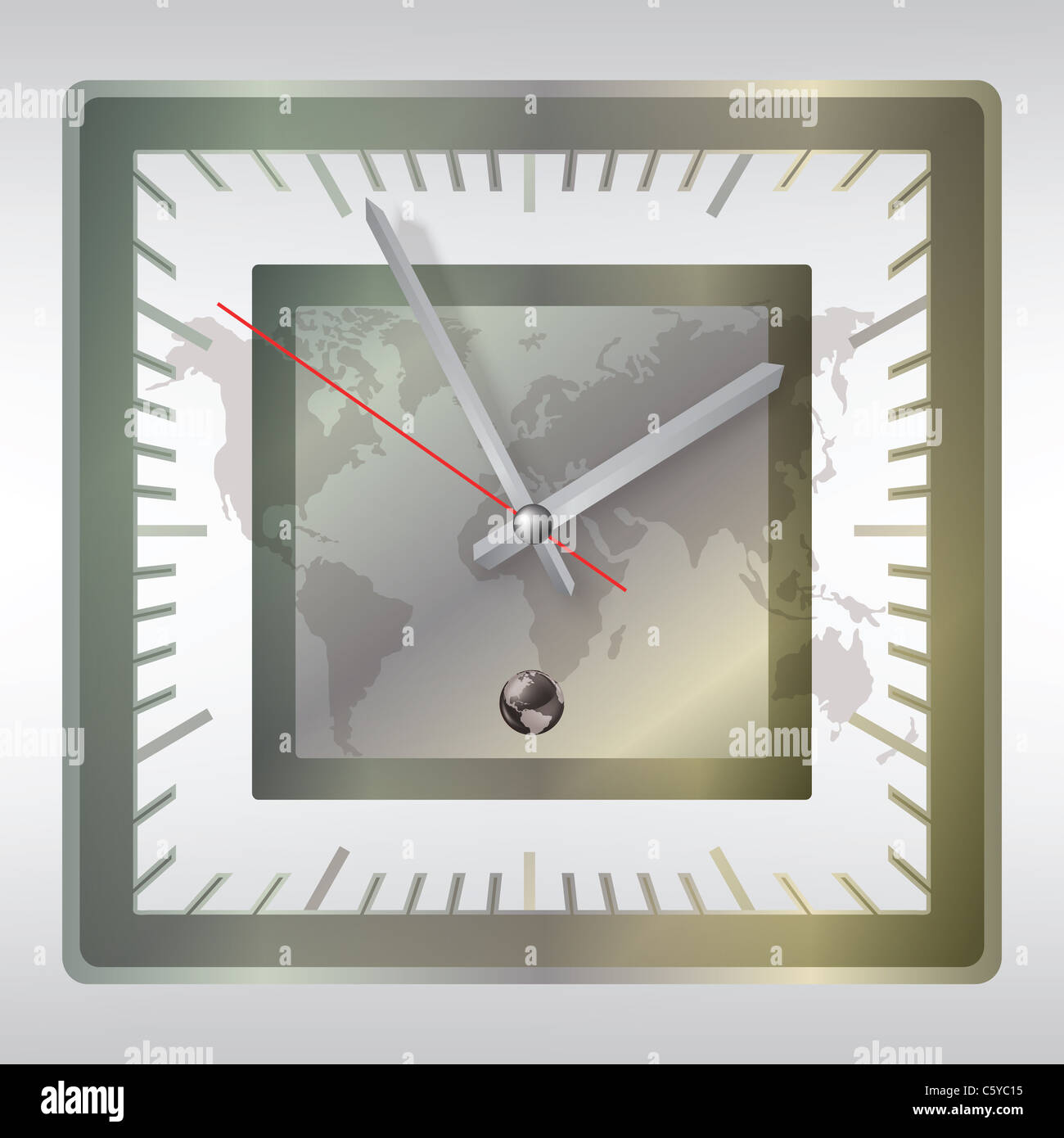 abstract illustration with clock and world map Stock Photo - Alamy