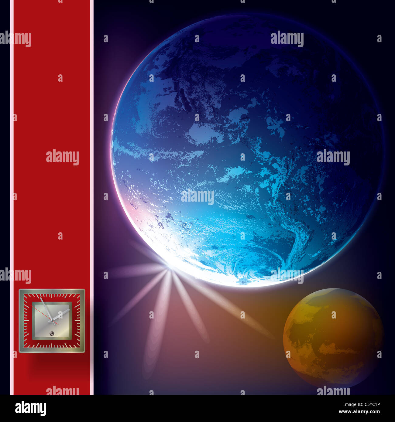 abstract space background with clock on red Stock Photo - Alamy