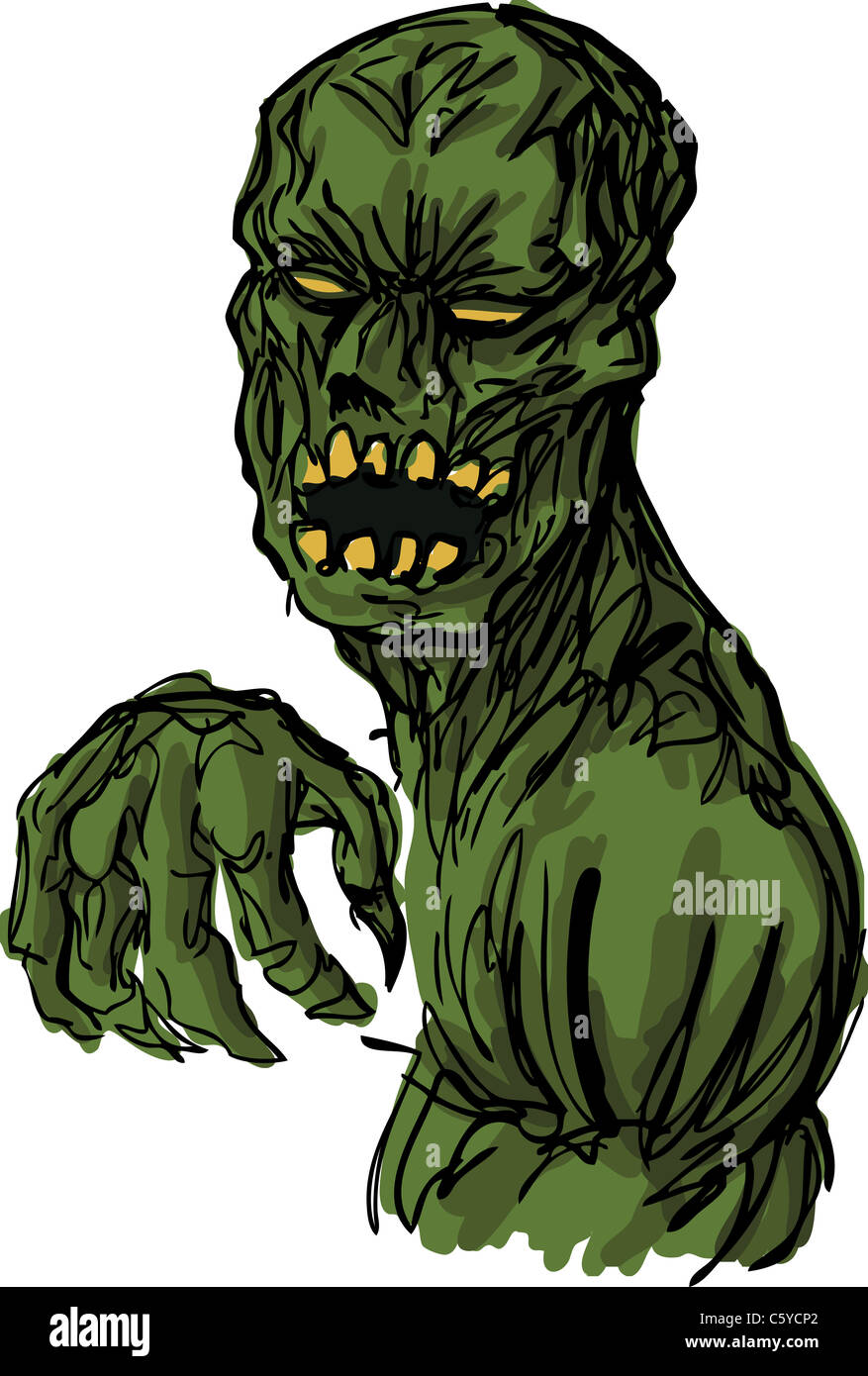Scary undead animated zombie corpse monster, hand-drawn illustration ...