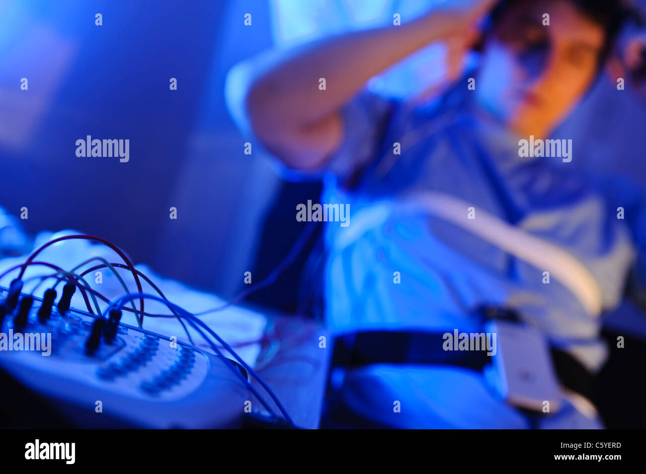 sleep lab EEG monitoring machine equipment and wires with subject in ...