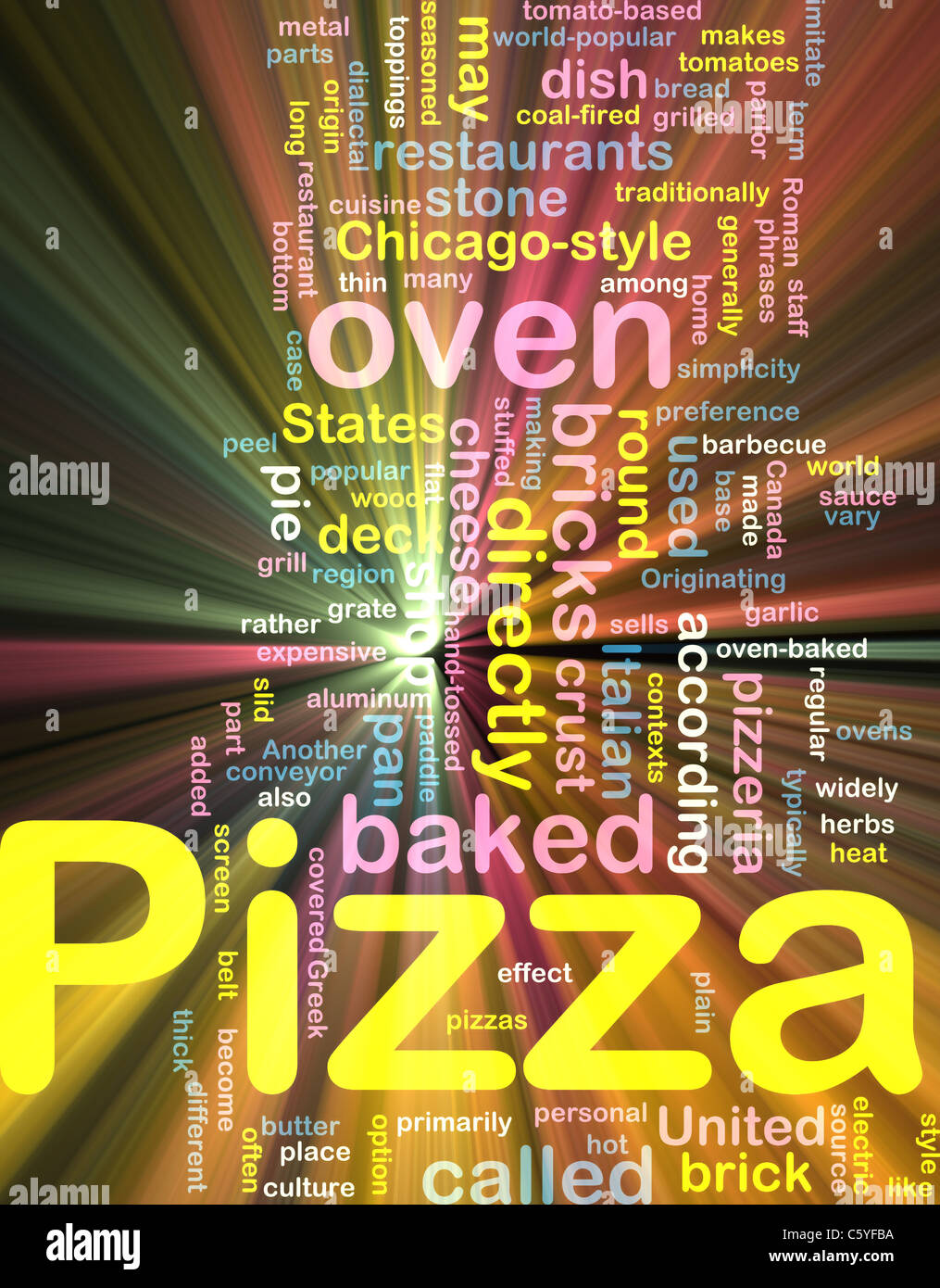 Background concept illustration of pizza italian dish glowing light ...