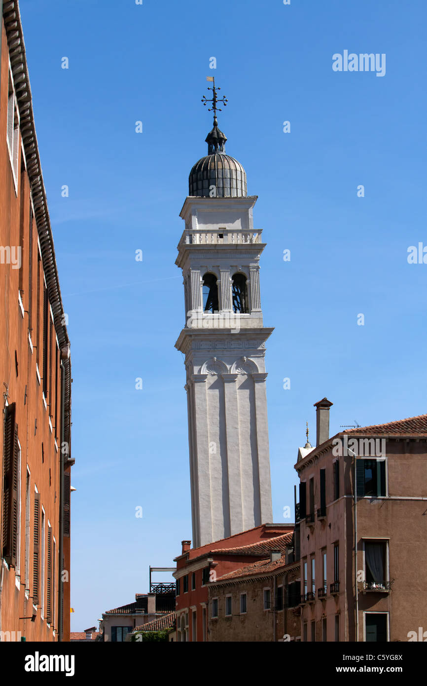 One of many leaning church towers in Venice, Italy with ancient ...