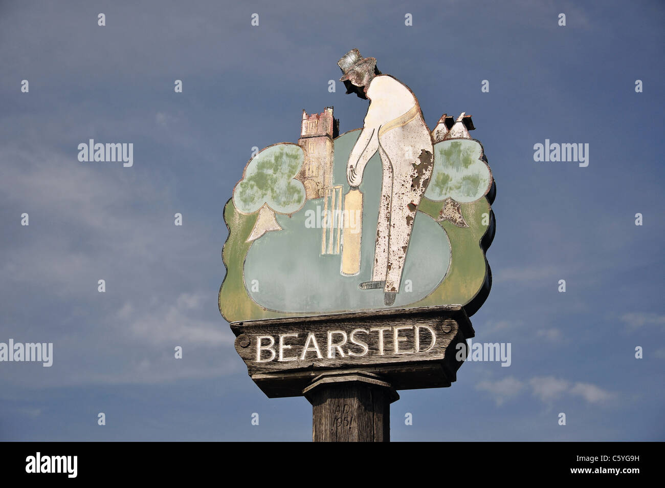 Village sign on The Green, Bearsted, Maidstone District, Kent, England ...