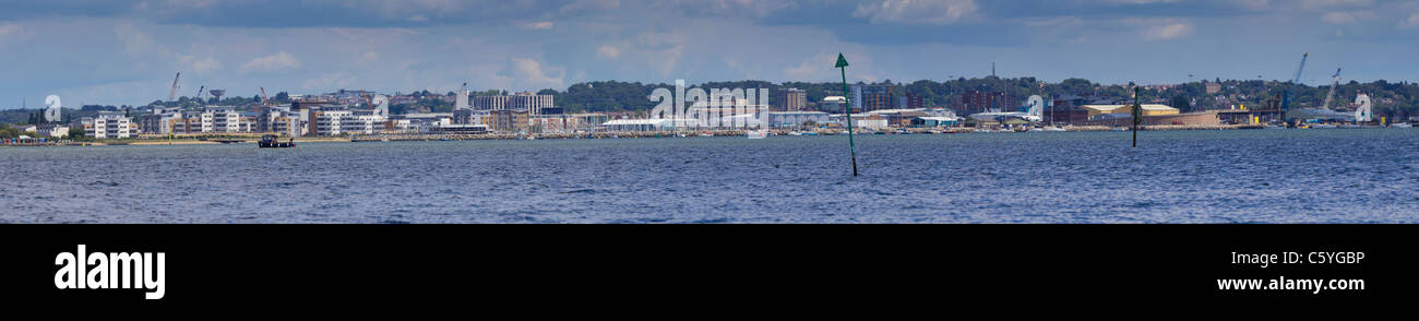Panoramic view of Poole waterfront from the Arne peninsula across Poole ...