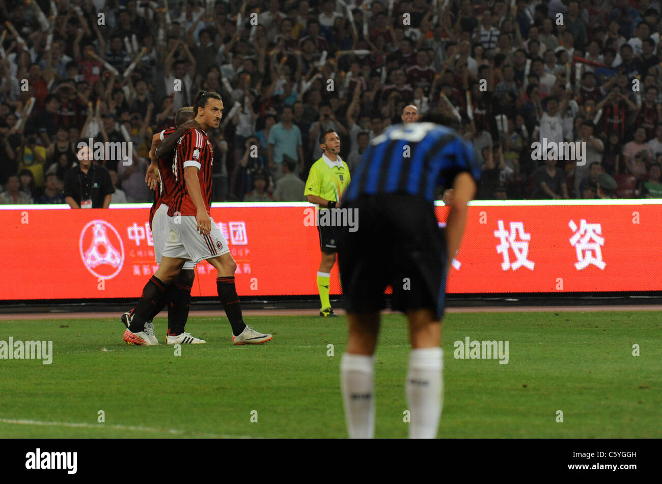 Zlatan Ibrahimovic of AC Milan reacts after scoring a goal against ...