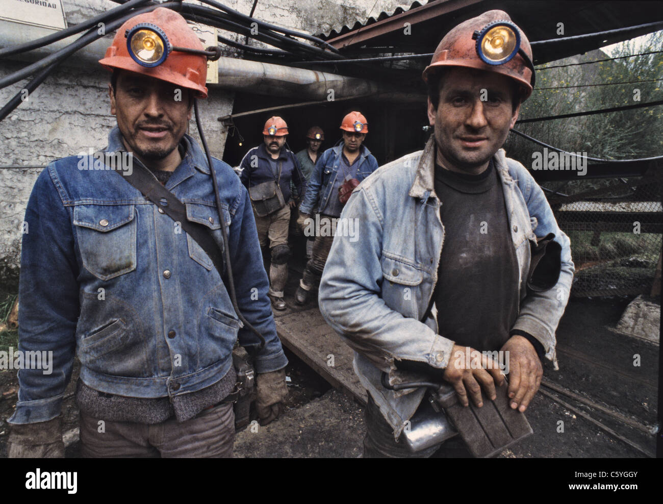 Group of miners coming outside the mine in Curanilahue, Chile Stock ...