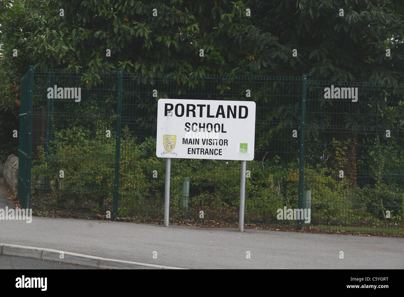 Portland School main visitor entrance sign. Worksop, Notts, England ...