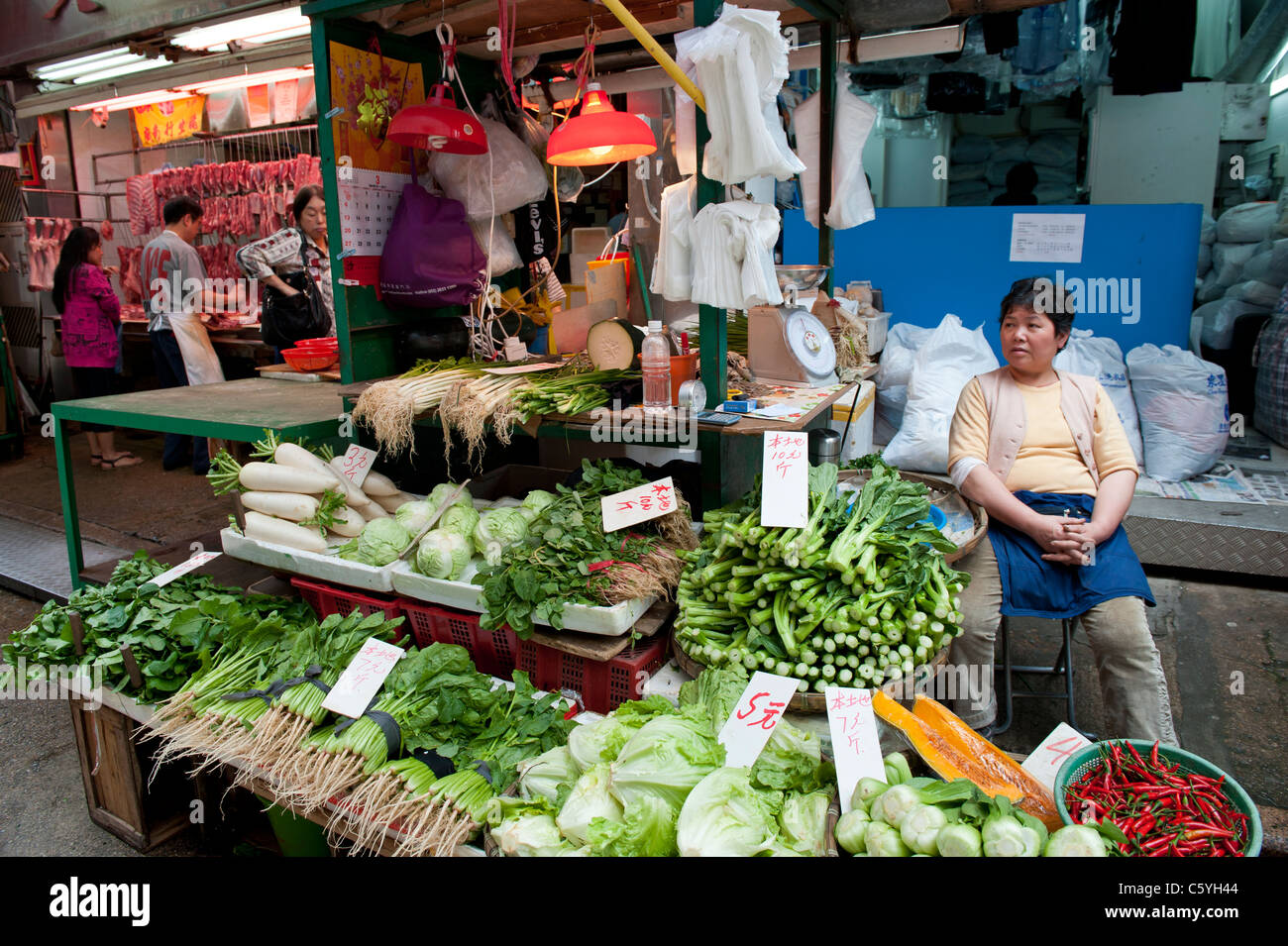 Local Food Market on Gage Street in Central, Hong Kong, China Stock ...