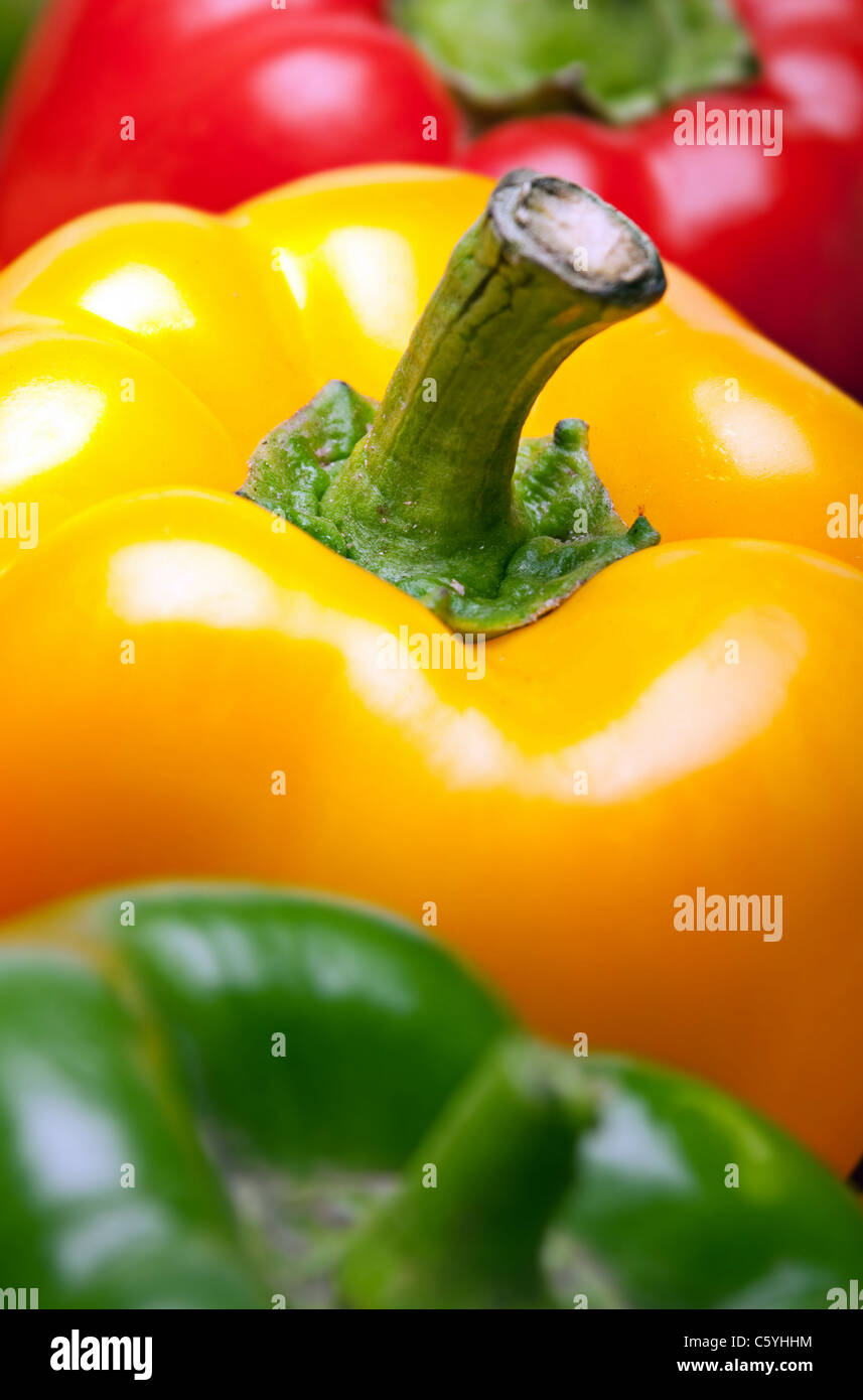 Ripe three color pepper vegetable closeup Stock Photo - Alamy