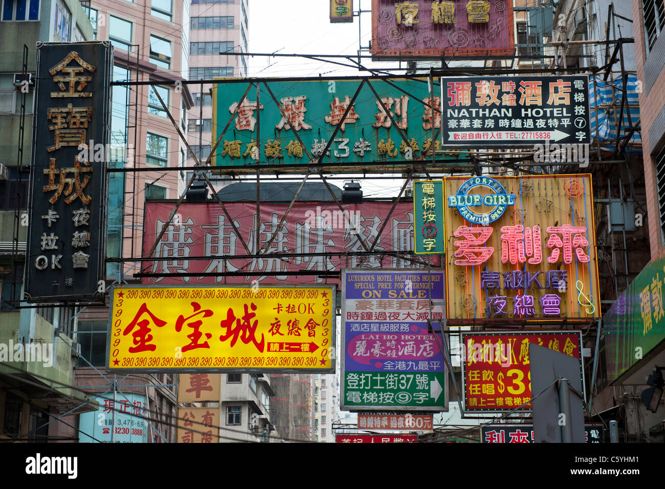 Neon Signs in the Daytime near Nathan Road, Mong Kok, Kowloon Stock ...