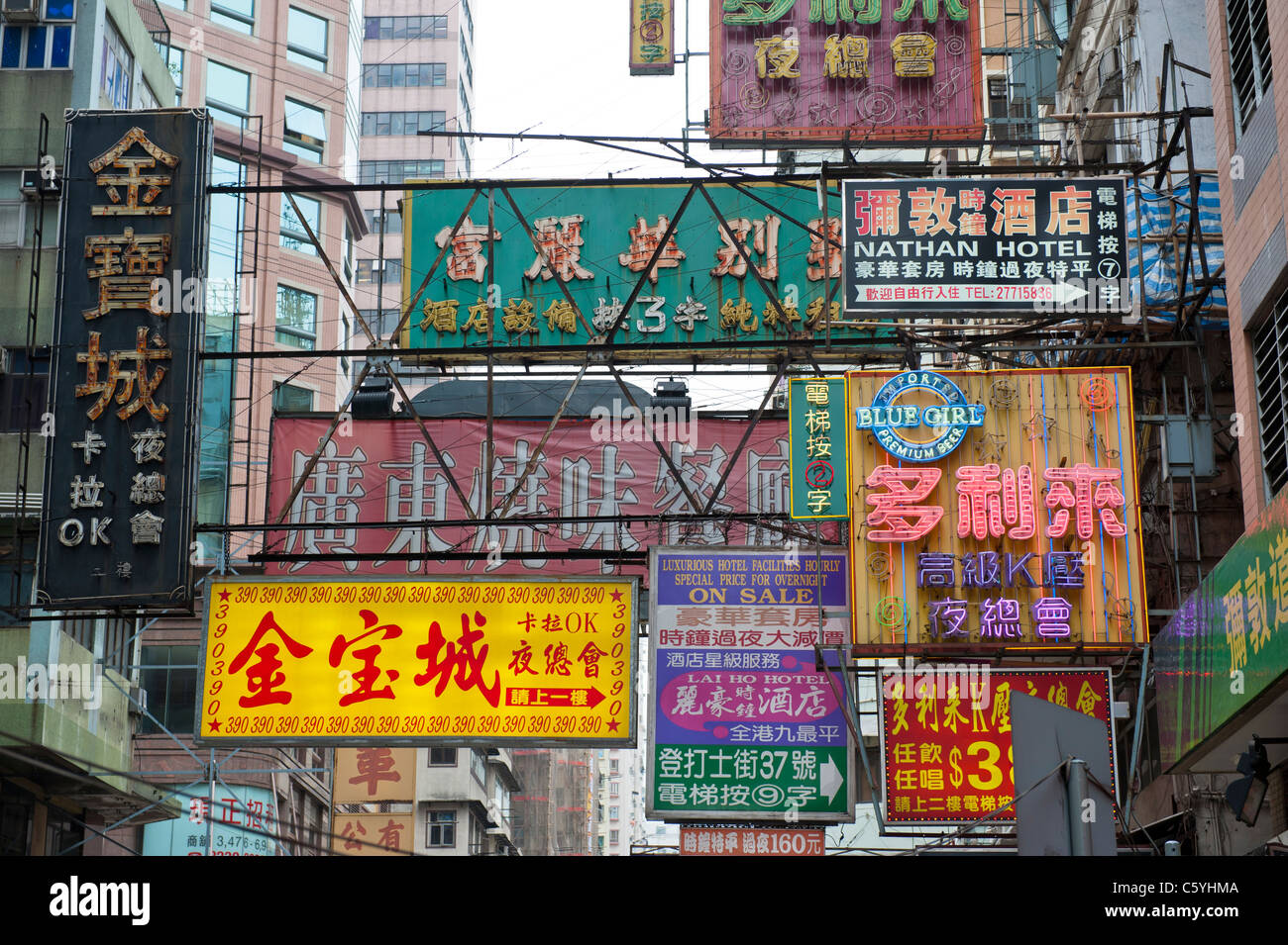 Neon Signs in the Daytime near Nathan Road, Mong Kok, Kowloon Stock ...