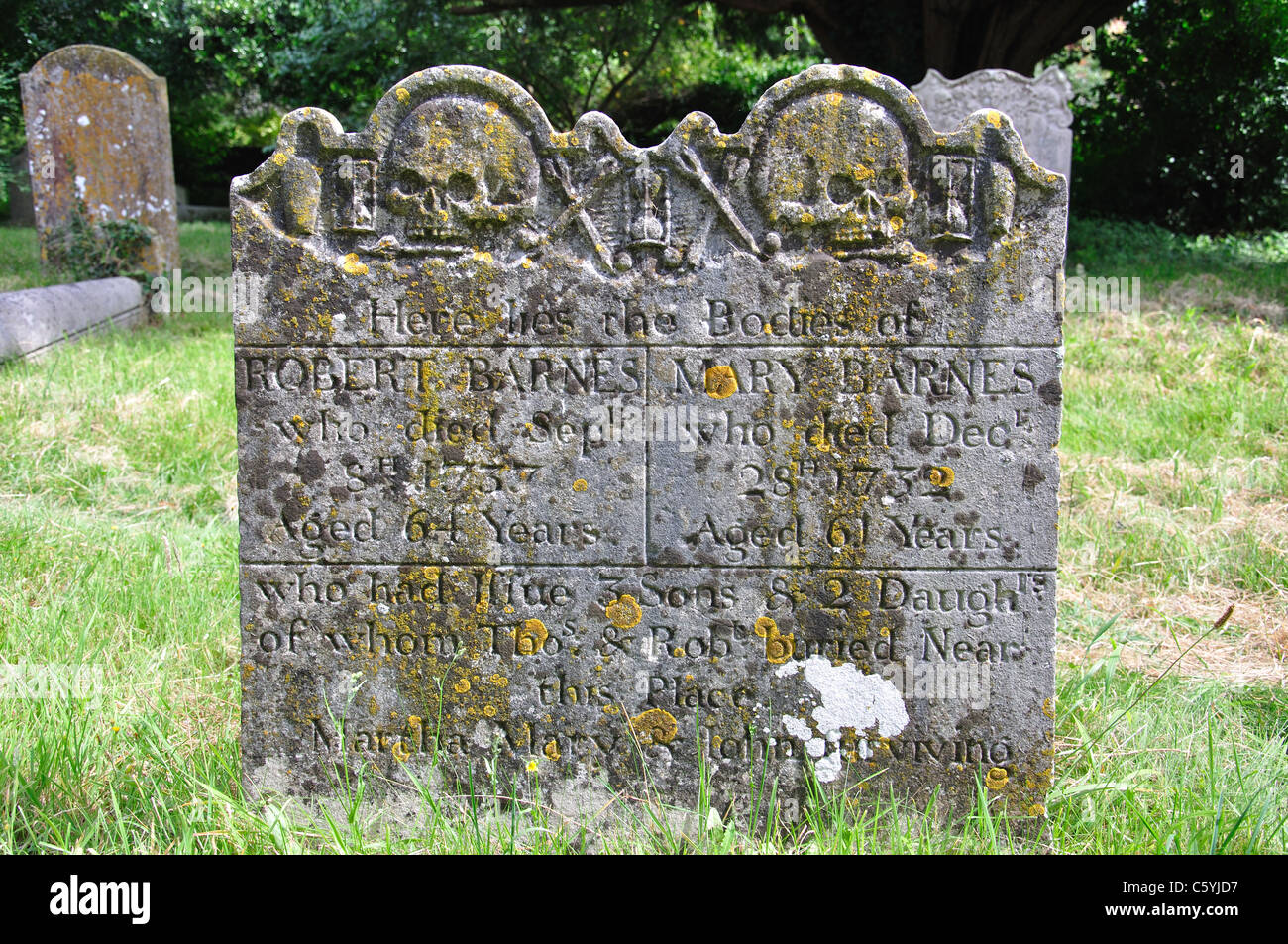 Ancient headstone at 15th century St.Mary's Church, Chilham, Ashford ...