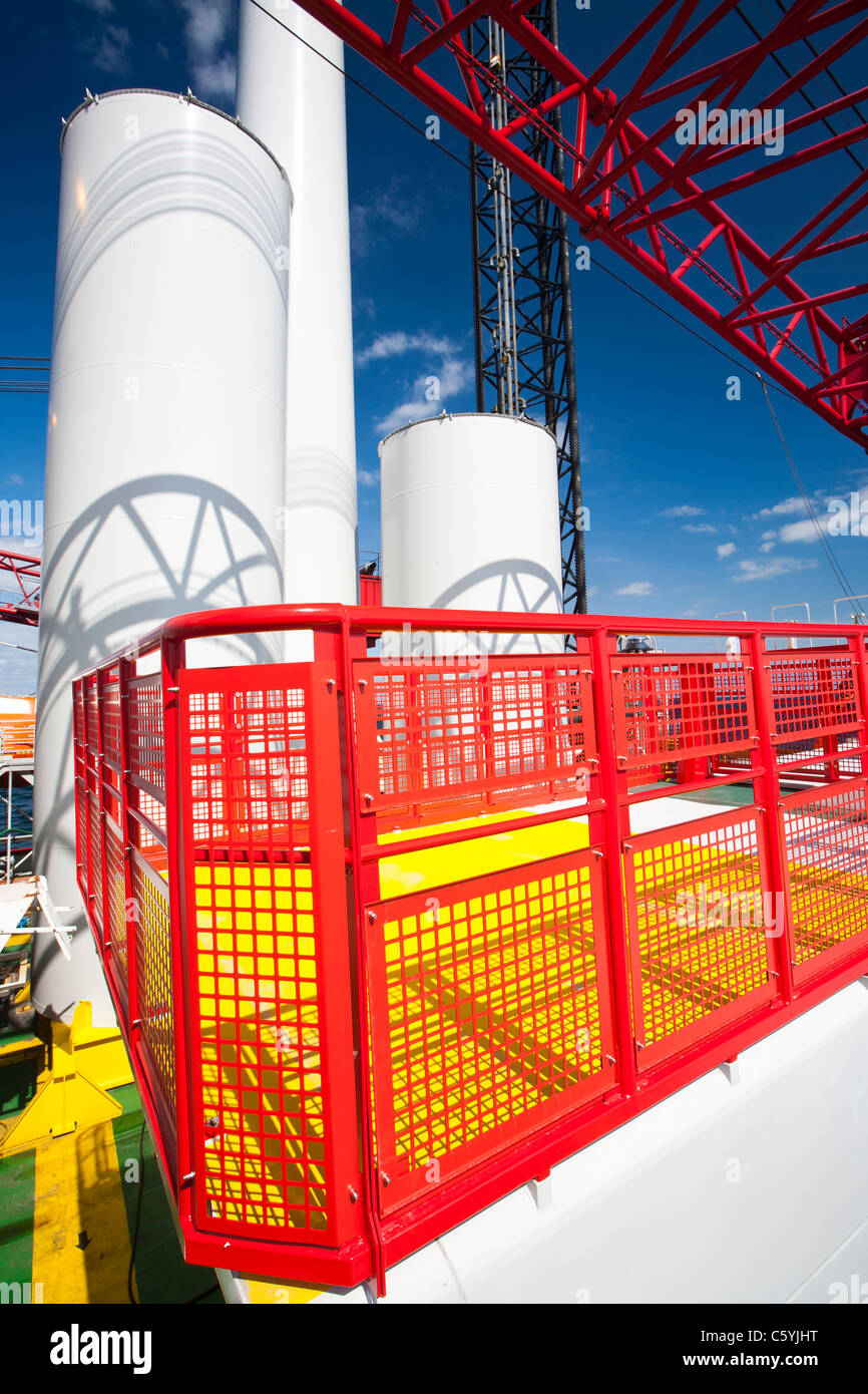 The Kraken, a jack up barge loaded with wind turbines for construction ...