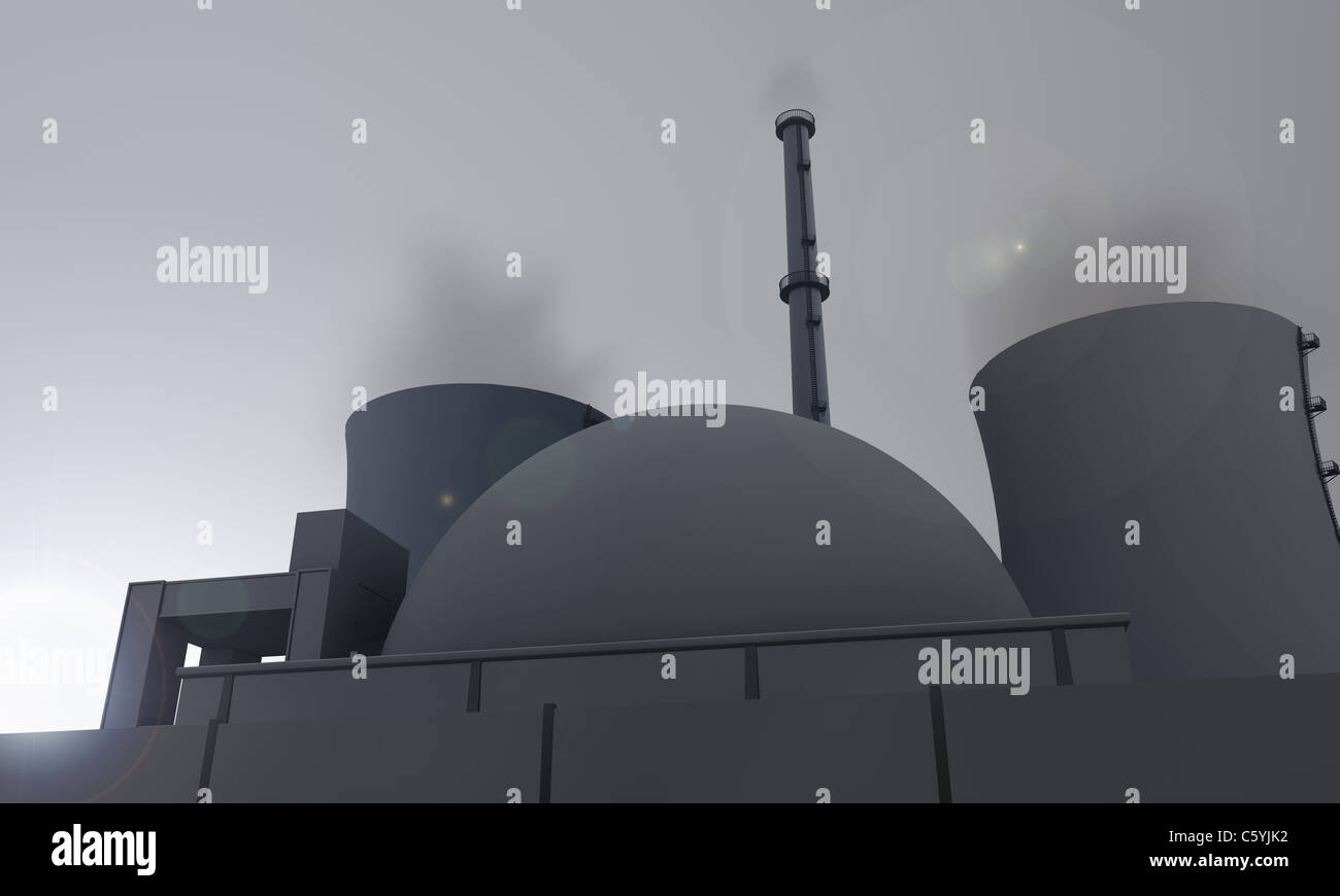 illustration of nuclear power plant in blue Stock Photo - Alamy