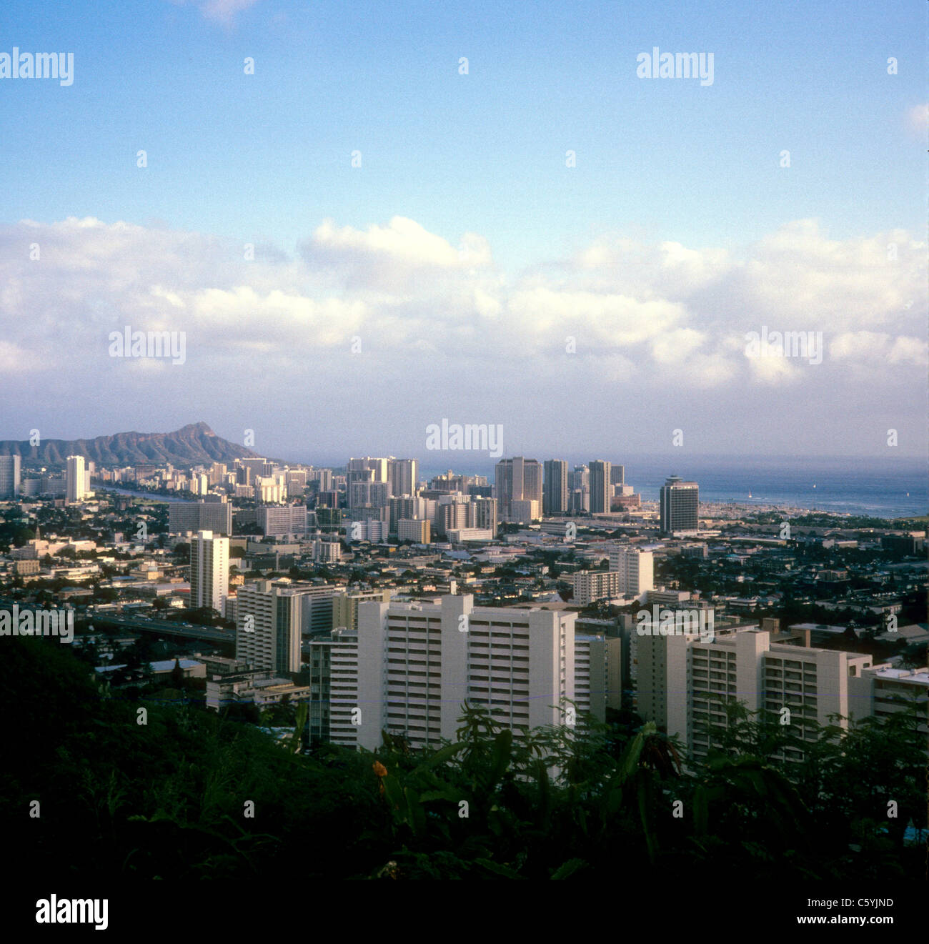 Honolulu Hawaii city scape 1974 city tourist destination urban Stock ...
