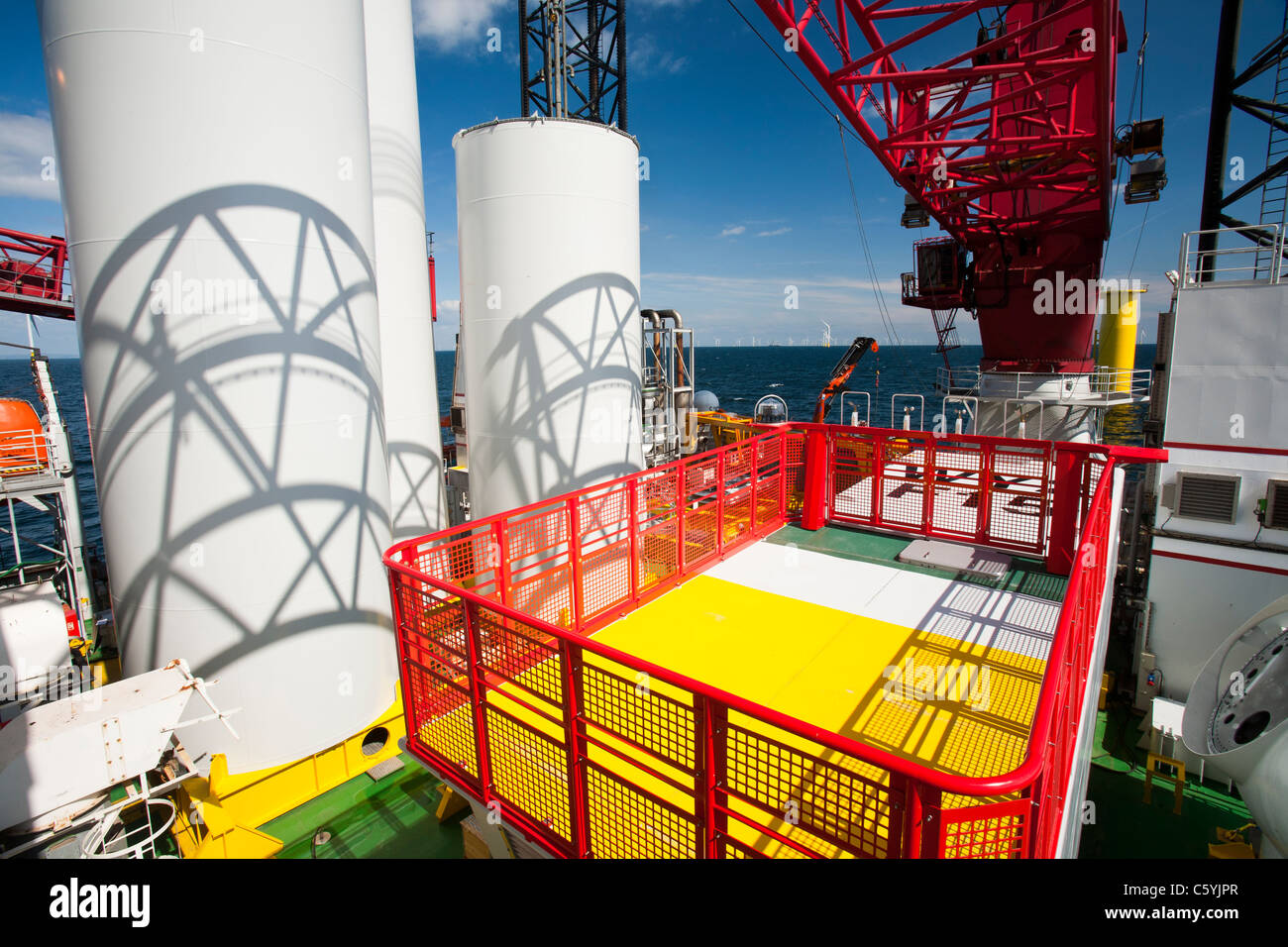 The Kraken, a jack up barge loaded with wind turbines for construction ...