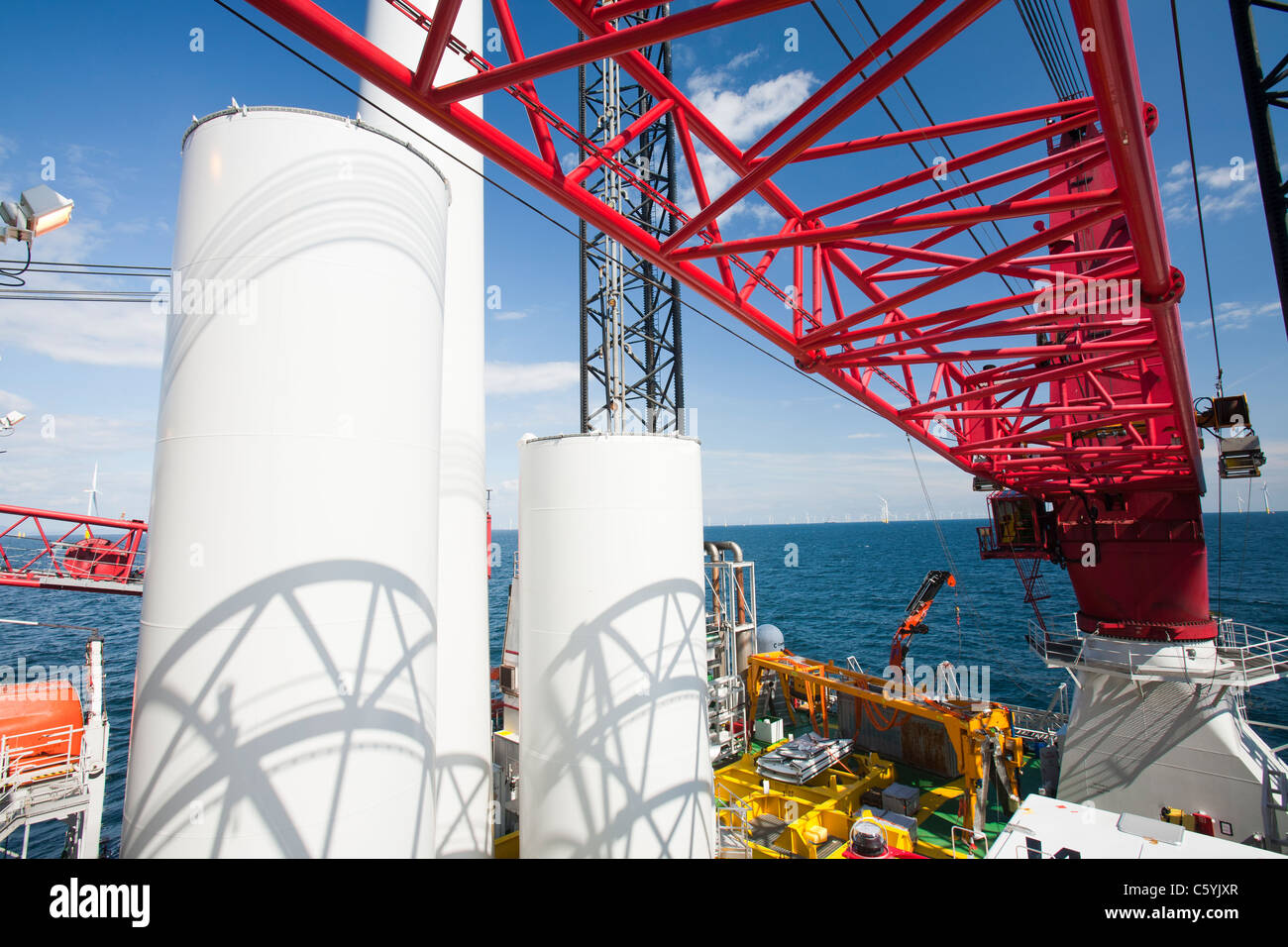 The Kraken, a jack up barge loaded with wind turbines for construction ...
