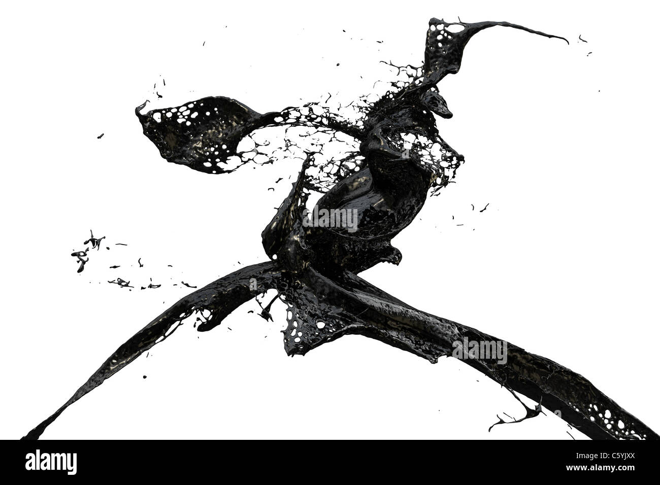 black paint splashes collide, isolated on white background Stock Photo ...