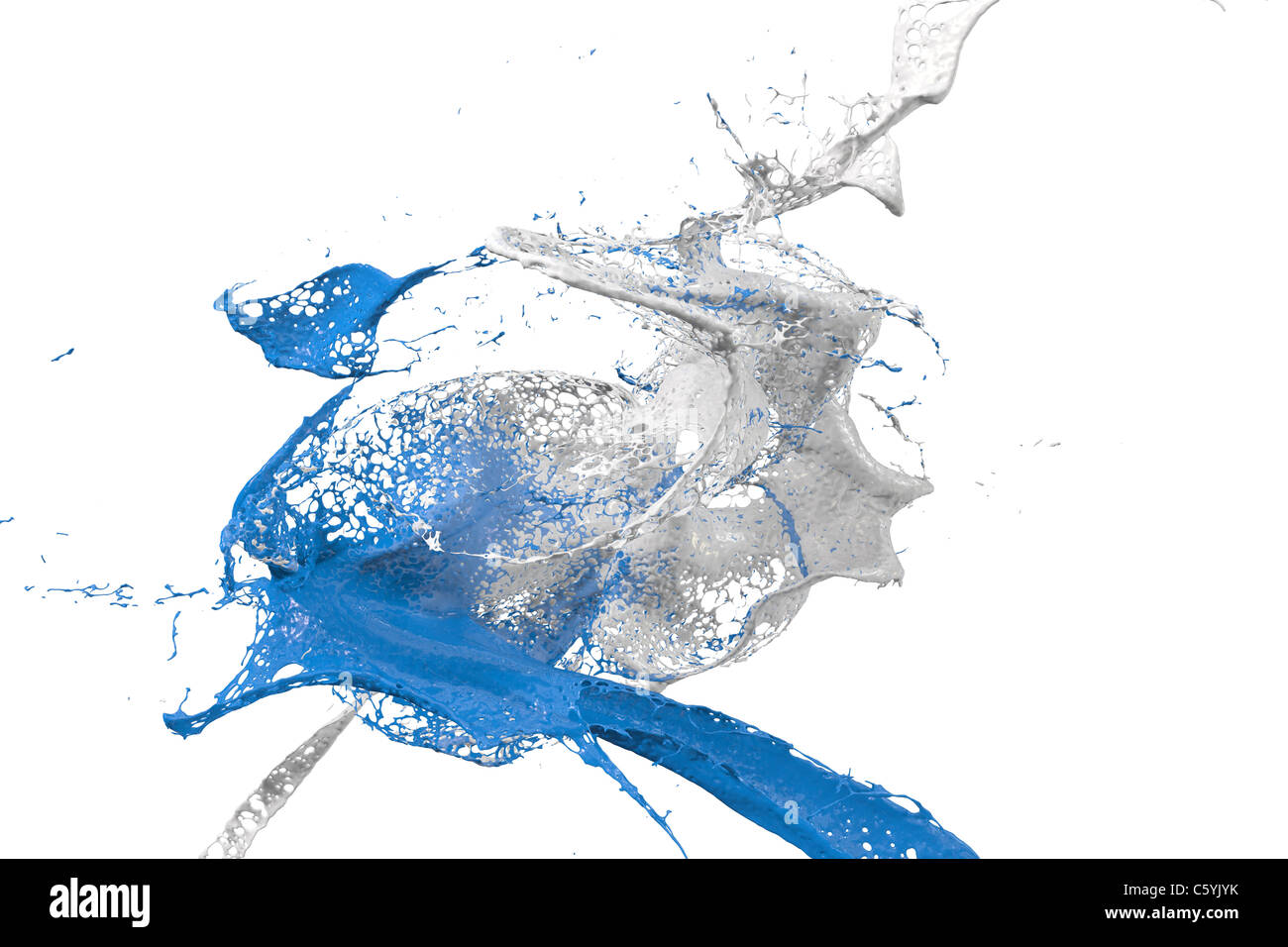white and blue color splashes collide, isolated on white background ...