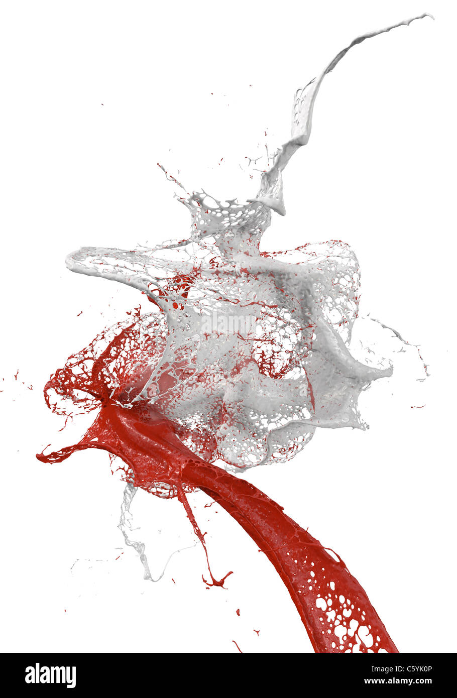 red and white paint splashes collide, isolated on white background ...