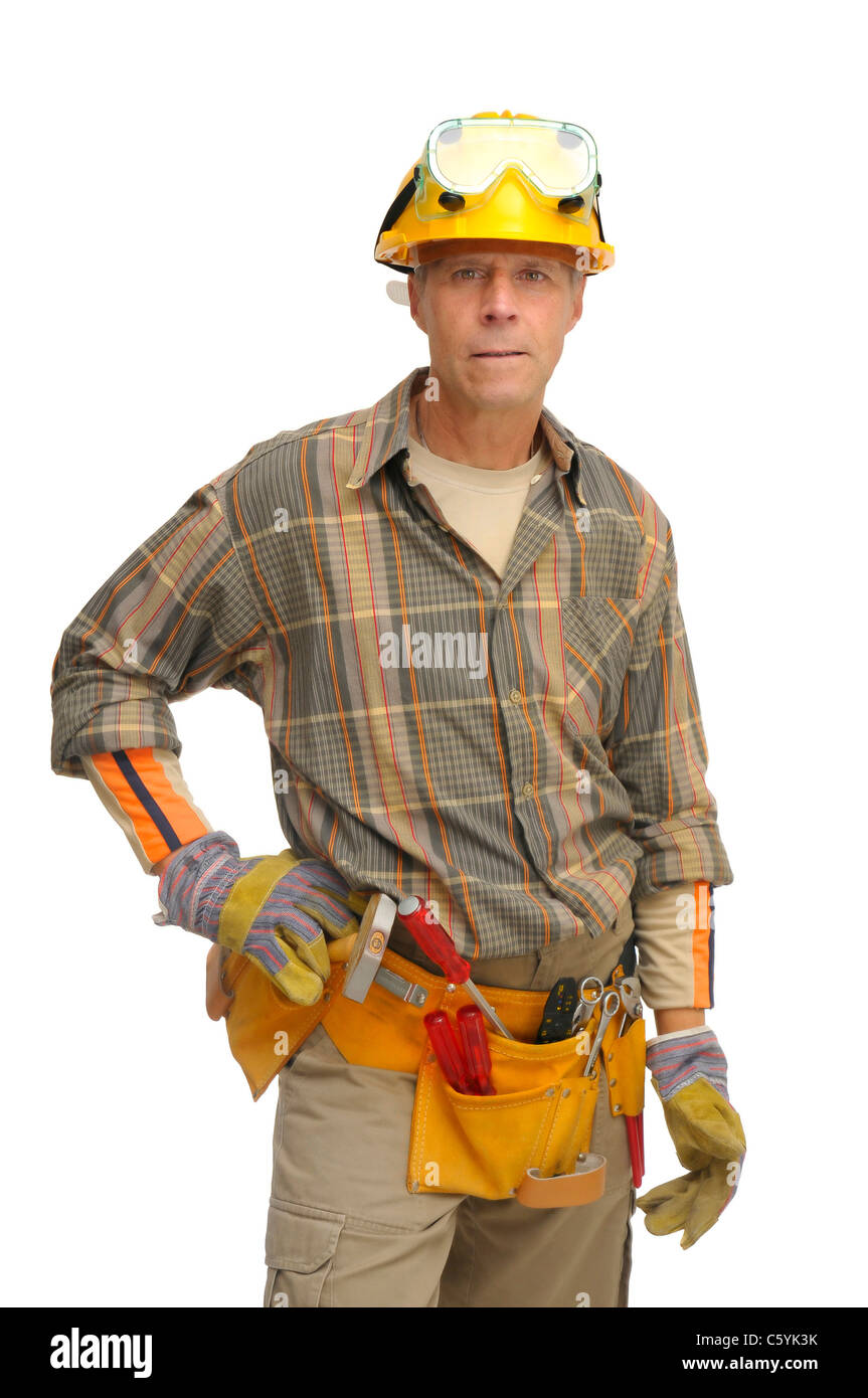 worker with hat isolated against a white background Stock Photo - Alamy