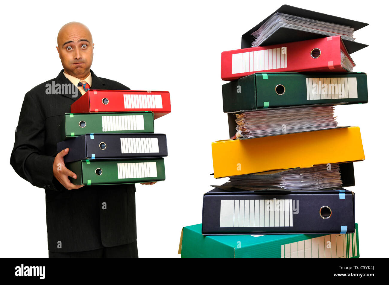 Businessman with files isolated in white Stock Photo - Alamy