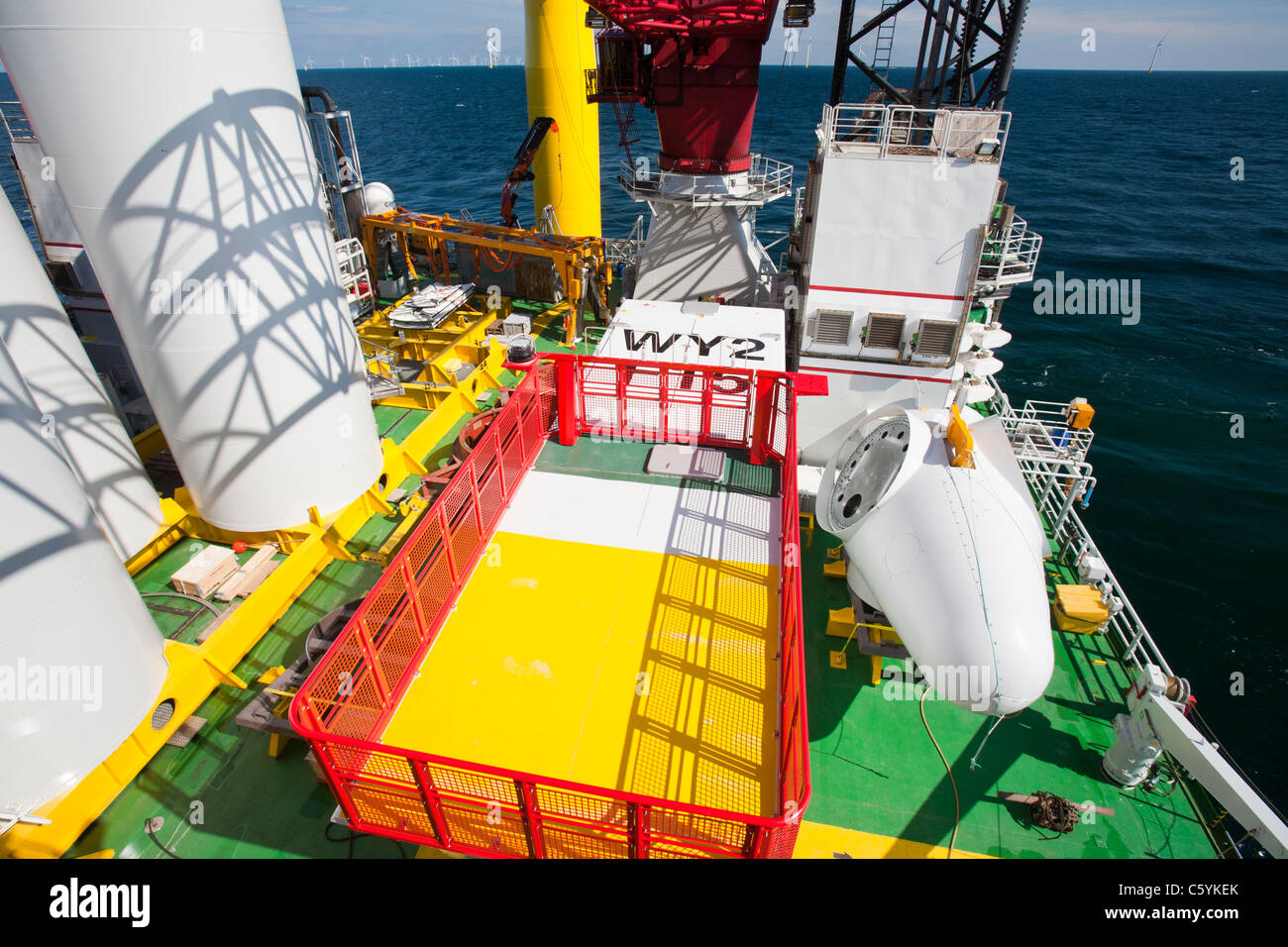 The Kraken, a jack up barge loaded with wind turbines for construction ...
