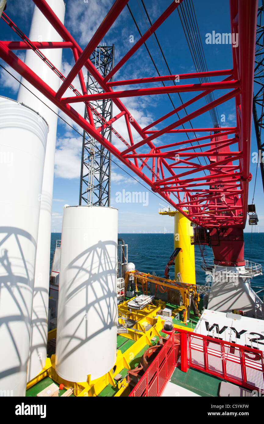 The Kraken, a jack up barge loaded with wind turbines for construction ...