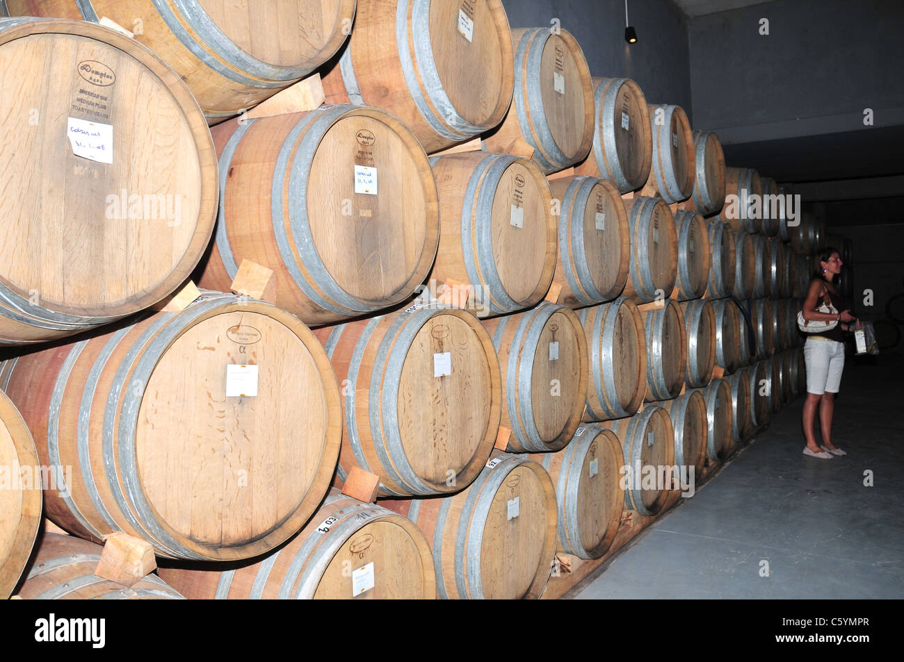 Stack barrels high standing wall left centre right background view hi ...