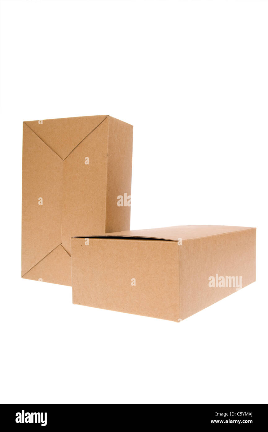 Two Brown cardboard box, Isolated on white Stock Photo - Alamy