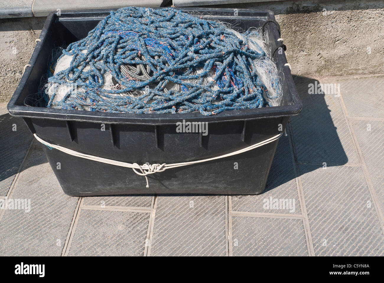 Fisherman's netting and ropes in a storage box in Vernazza, Cinque ...