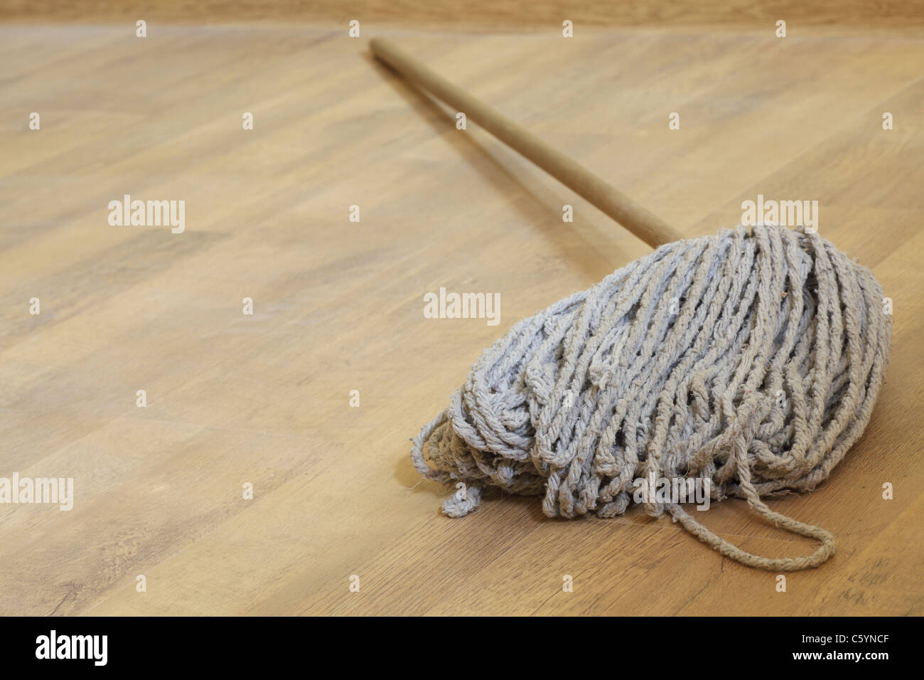Mop in the room plank flooring Stock Photo - Alamy