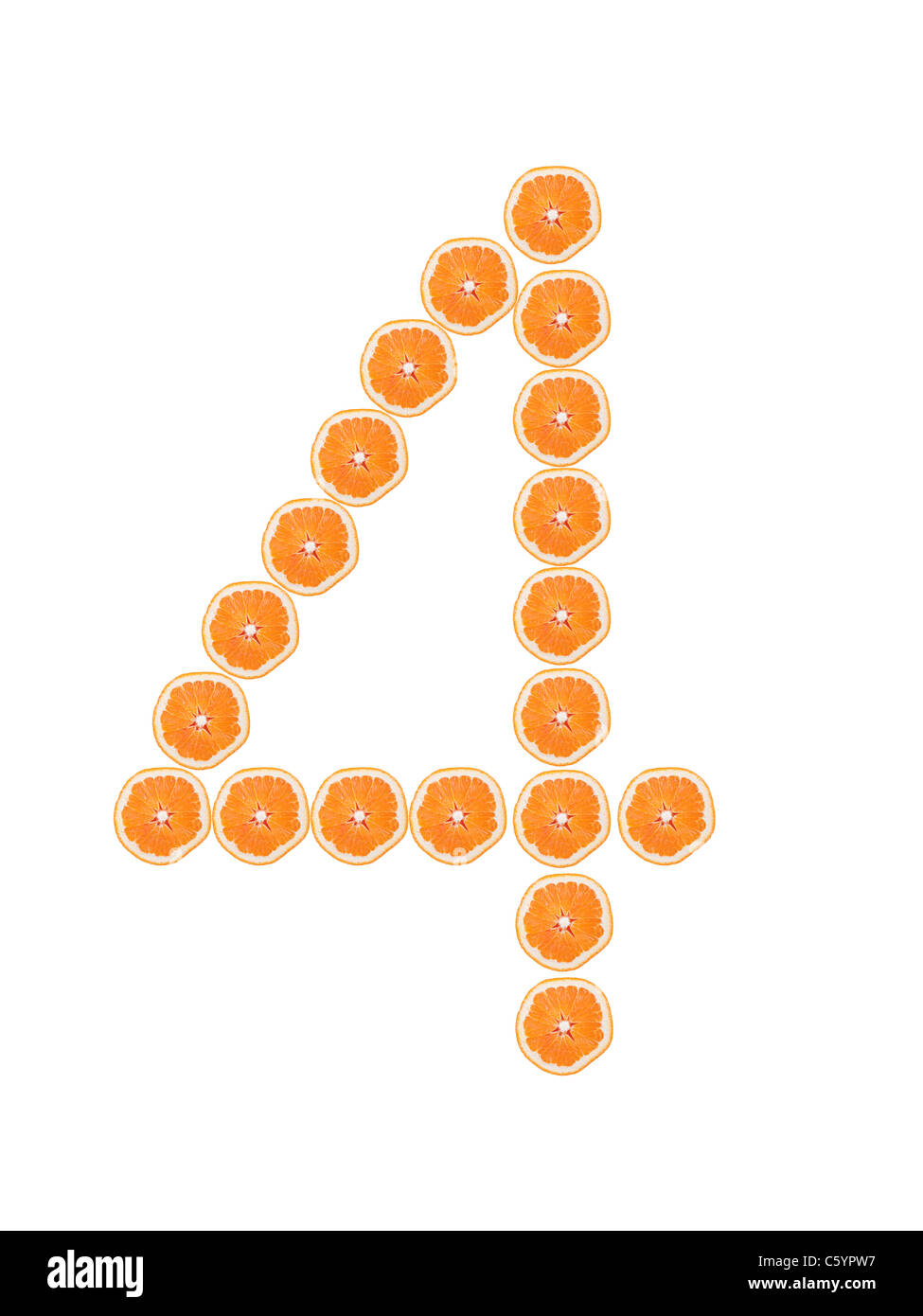 Number "4" from orange slices isolated on white background Stock Photo ...