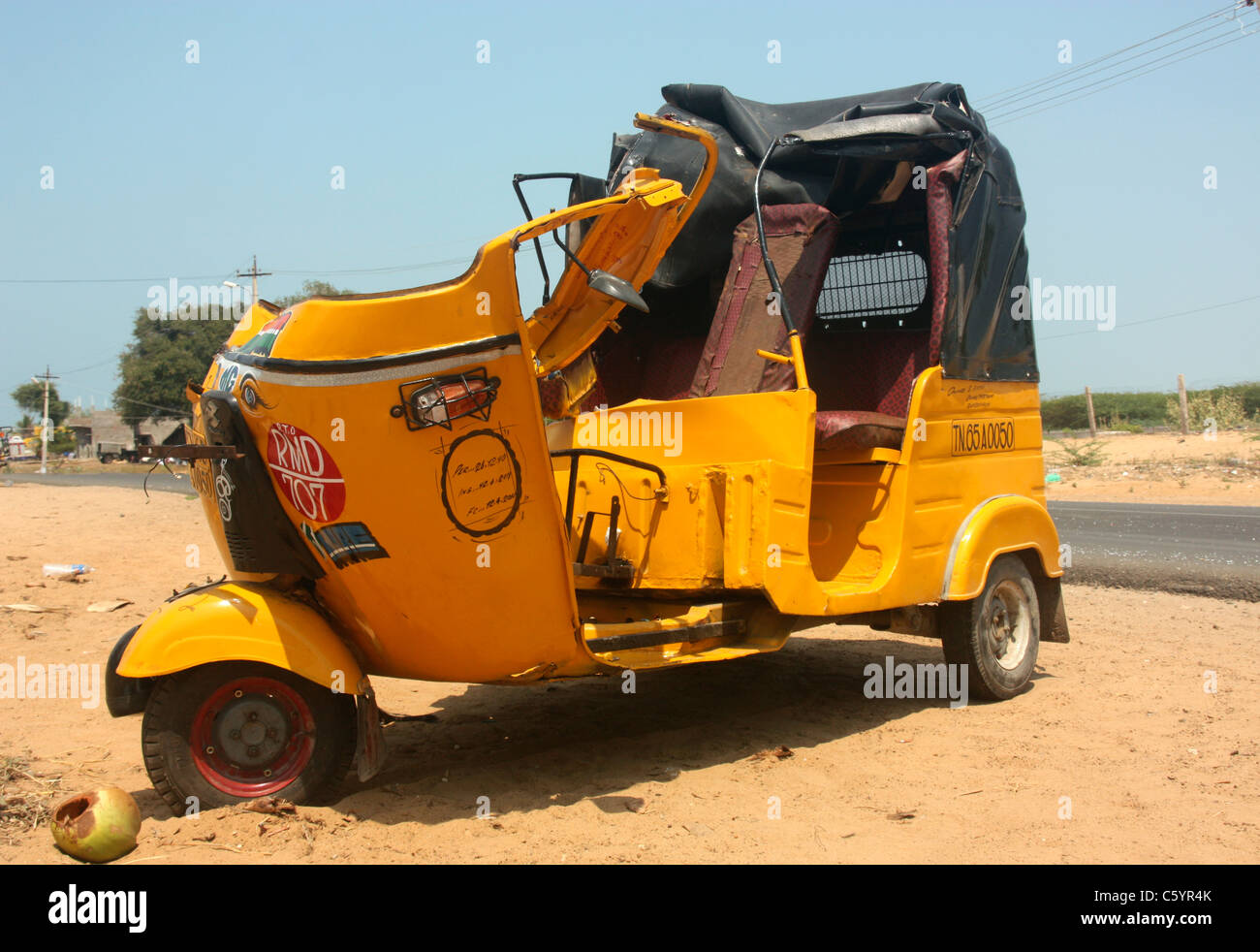 Wrecked Tricycle auto rickshaw following collision on the National ...