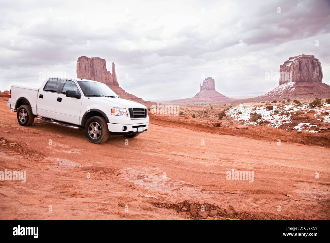 USA, Utah, pick-up track on desert road Stock Photo - Alamy