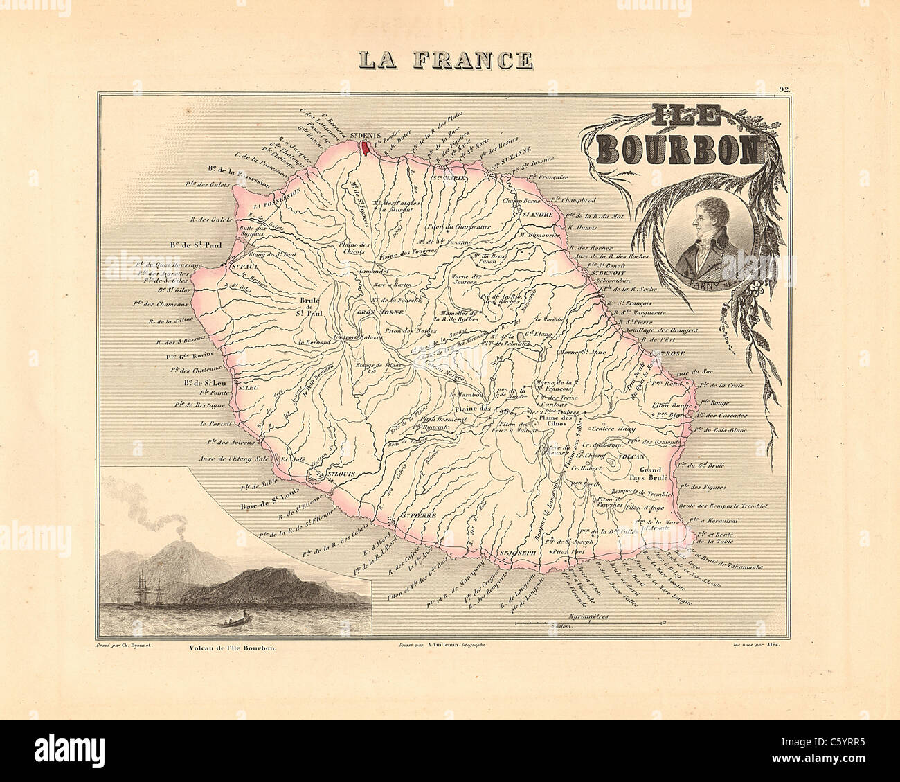 Ile Bourbon La Reunion - Antiquarian Map from an 1858 French Atlas ...