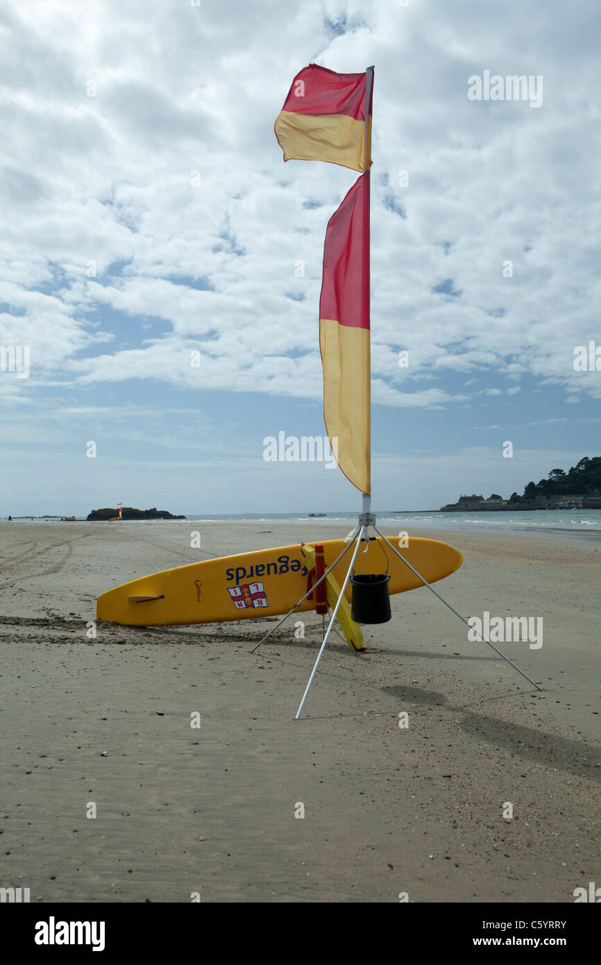 Beach Lifeguard station indicating the safe swimming area on the beach ...