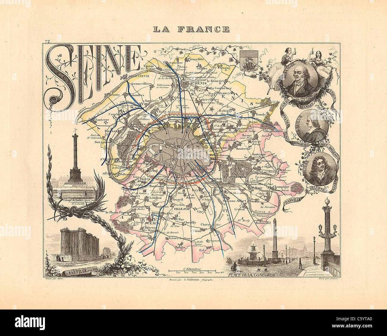 Paris map 19th century hi-res stock photography and images - Alamy