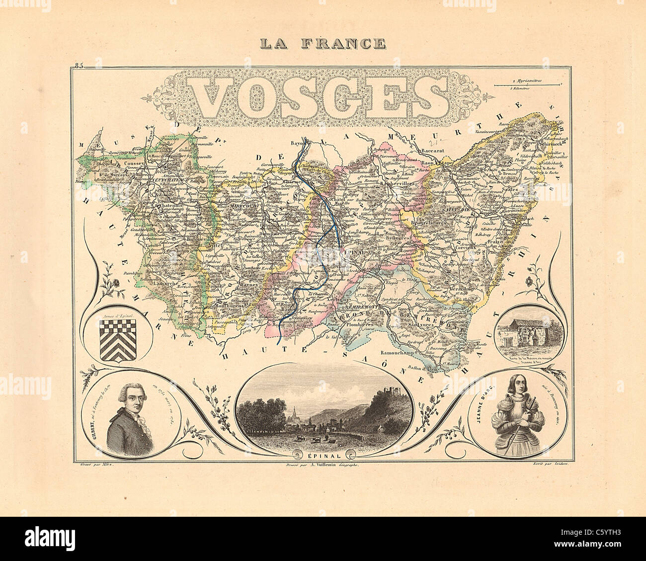 Vosges Department - Antiquarian Map from an 1858 French Atlas "France ...