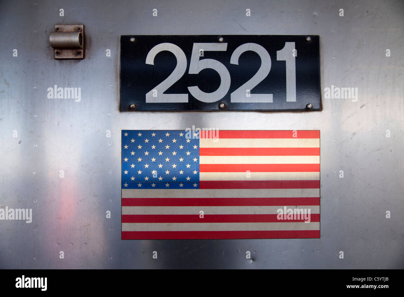 Detail of a New York Subway train Carriage and the US Flag Stock Photo ...