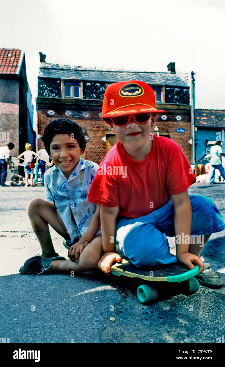 North of France, Two Young French Children Playing on Street ...