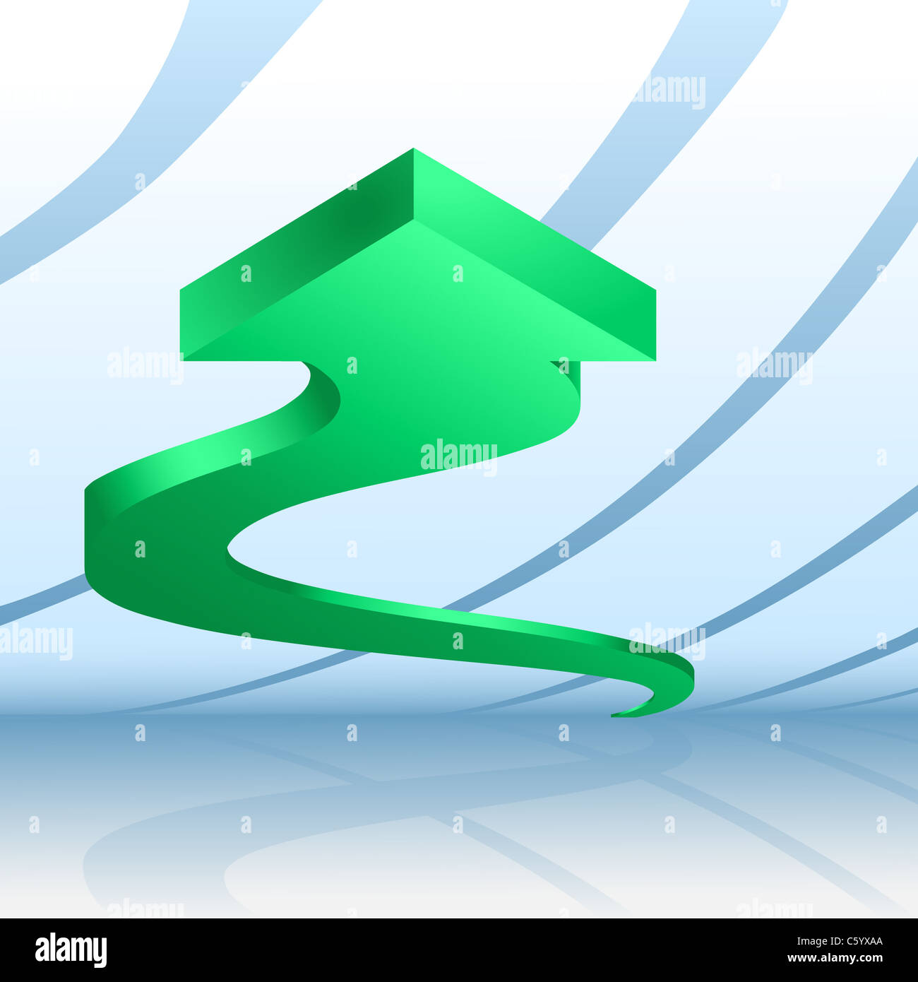 Green arrow reachs from the background to the foreground, trend is ...